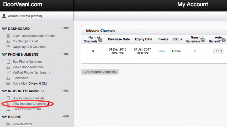 How to renew Inbound Channels? | DoorVaani Blog